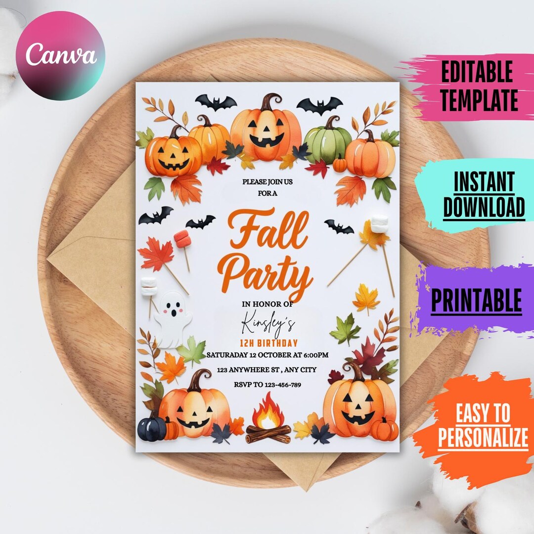 Halloween Bonfire Party Invitation: Autumn Harvest, S'mores, Camping ...