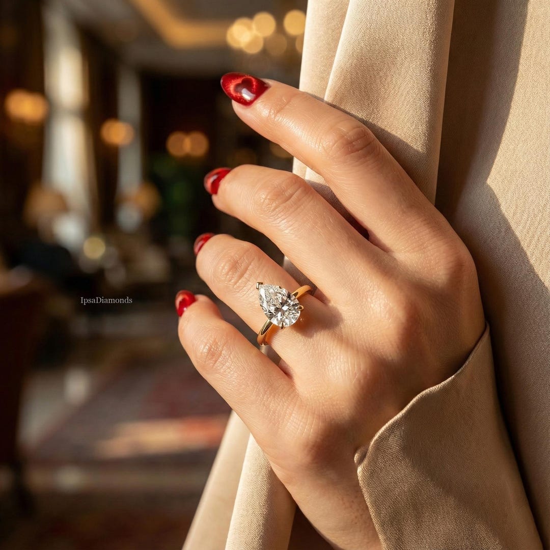 2ct Teardrop Pear Shaped Solitaire Diamond Engagement Ring: Minimalist ...