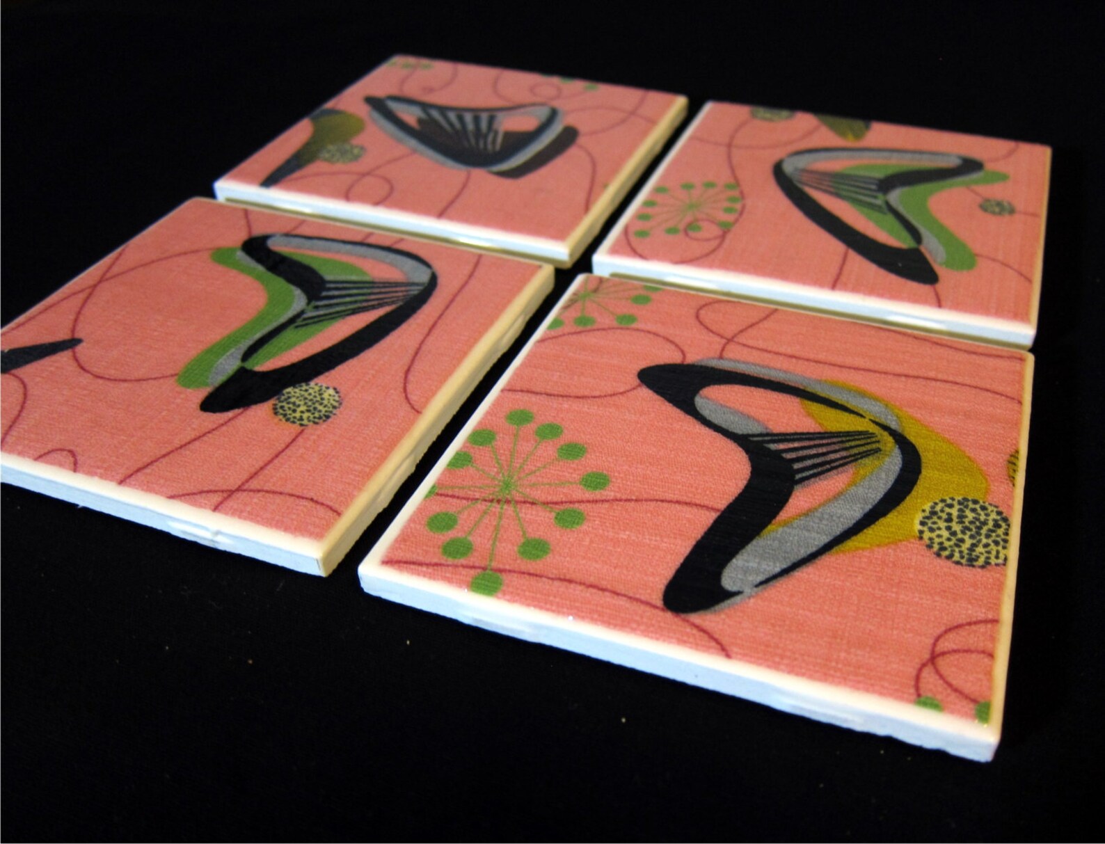 Pink Boomerang Beat Retro Barkcloth Coasters GREAT Gift Idea | Etsy