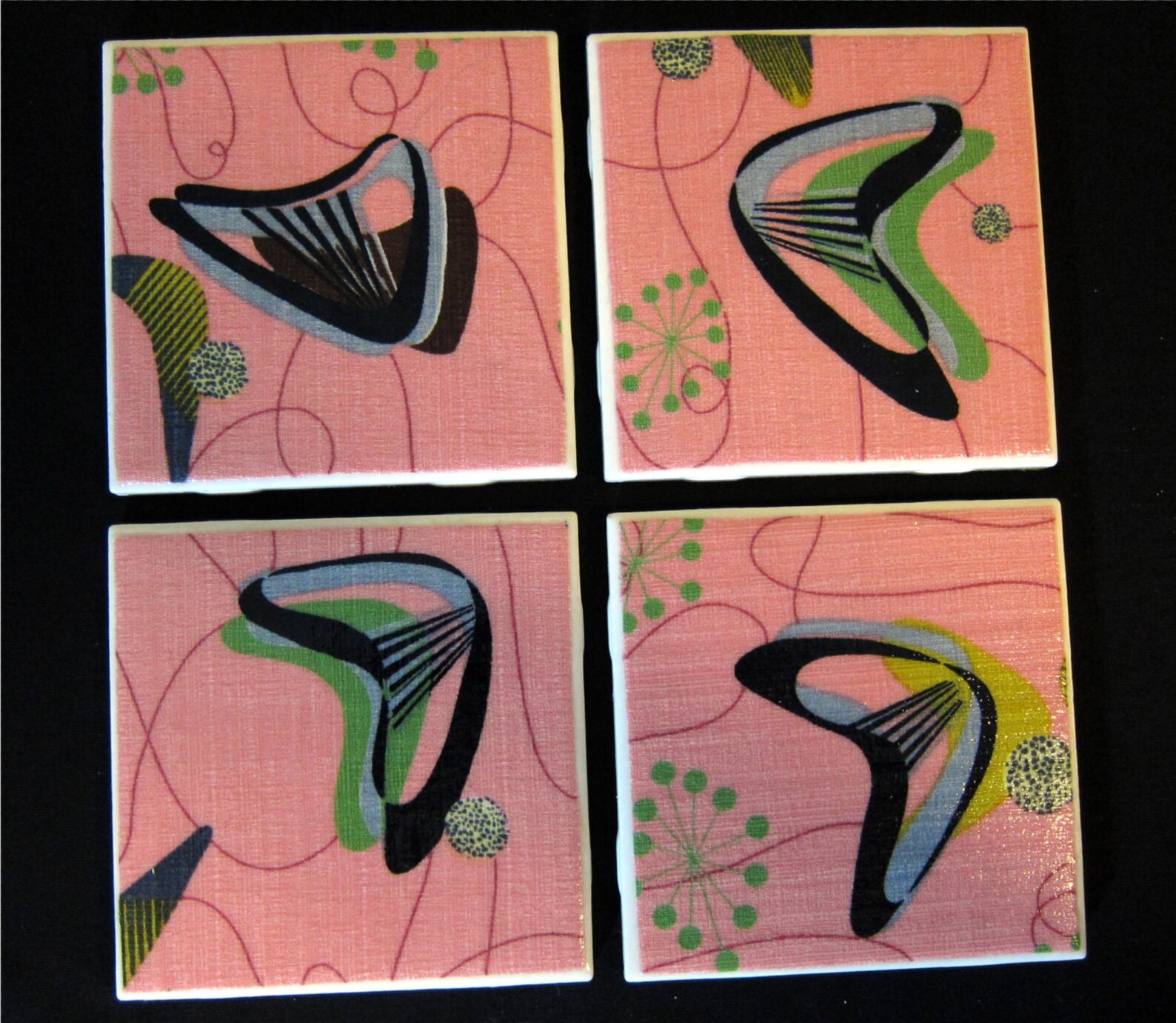 Pink Boomerang Beat Retro Barkcloth Coasters GREAT Gift Idea | Etsy