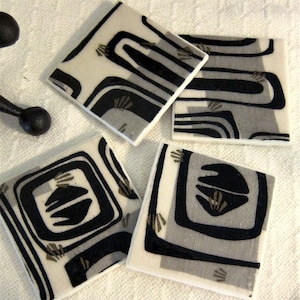 Vintage Mid Century Modern Textile Coasters - GREAT Gift Idea - Blk ...