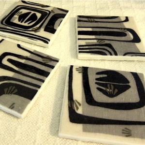 Vintage Mid Century Modern Textile Coasters - GREAT Gift Idea - Blk ...