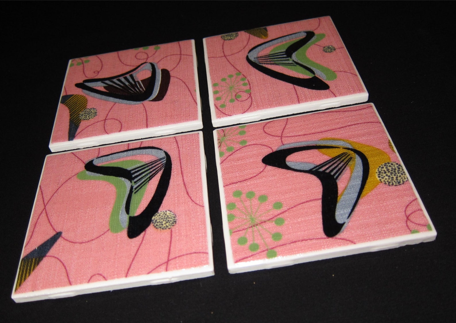 Pink Boomerang Beat Retro Barkcloth Coasters GREAT Gift Idea | Etsy