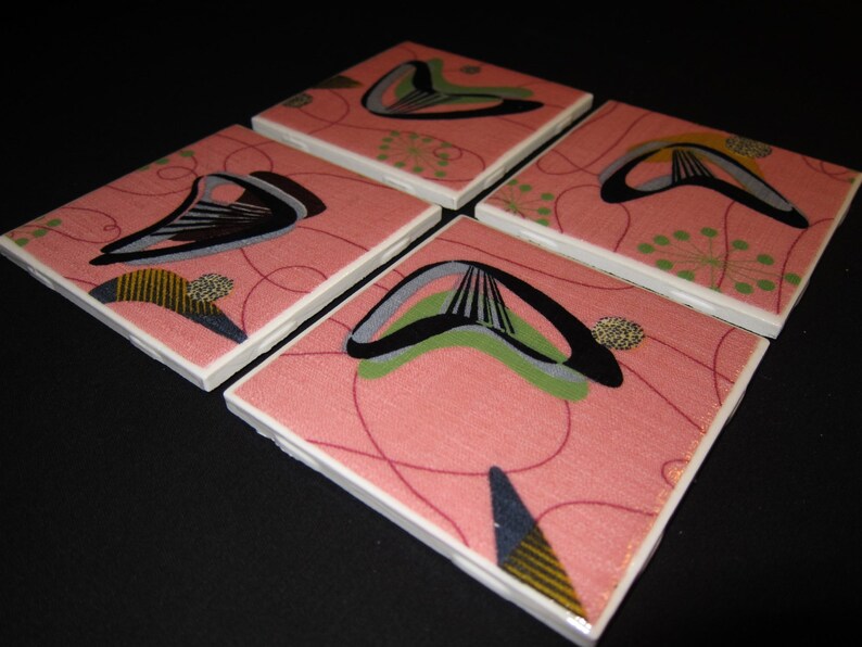 Pink Boomerang Beat Retro Barkcloth Coasters GREAT Gift Idea | Etsy