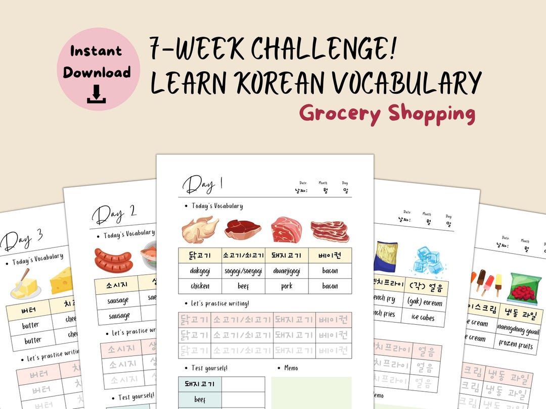 7-week Korean Vocabulary Challenge, Learn Korean Words, Grocery ...
