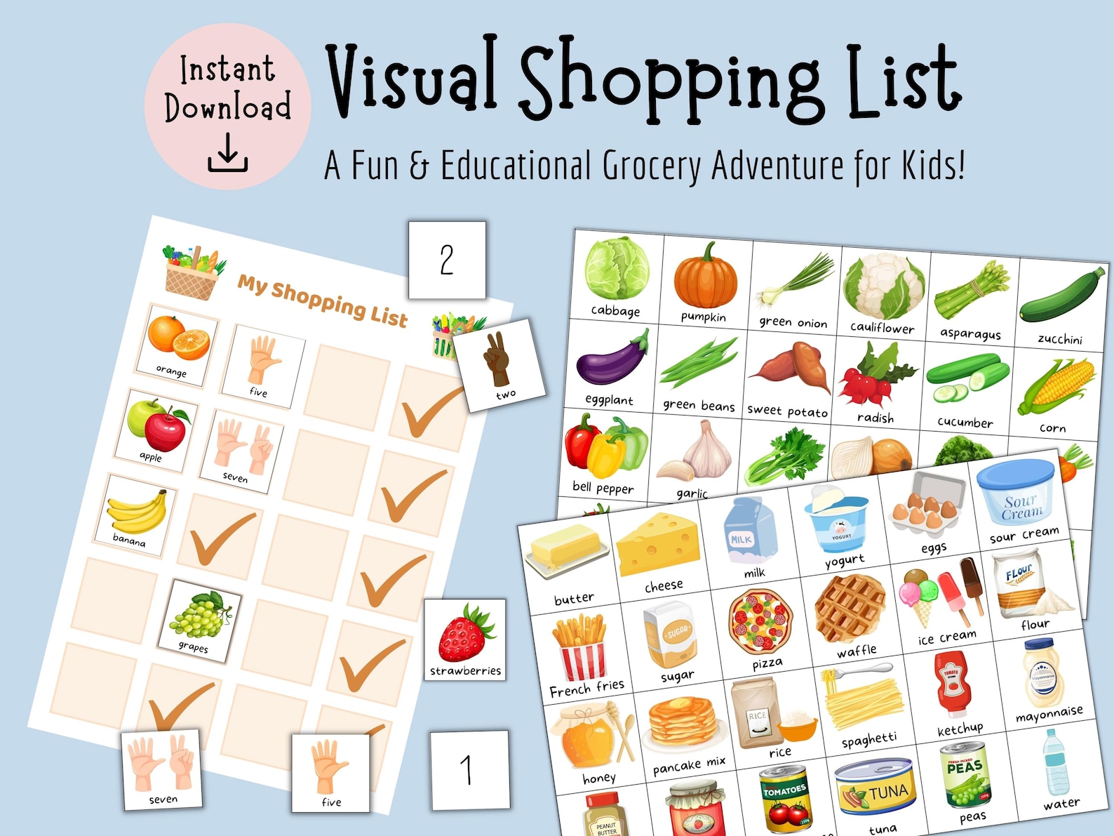 Printable Visual Grocery List for Kids, Shopping List for Children, My ...
