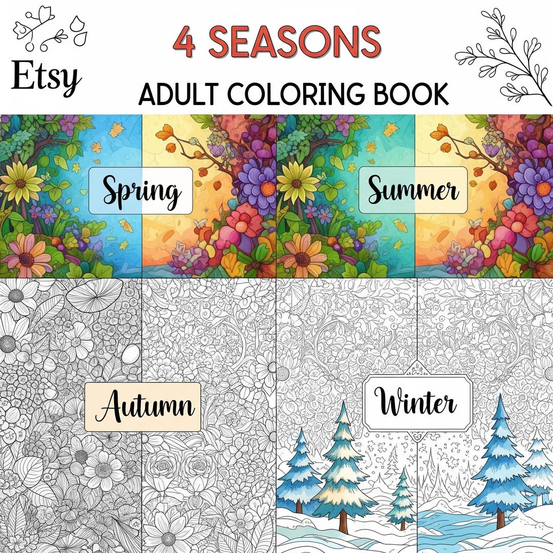 Four Seasons Adult Coloring Book – 23 Detailed Pages (printable PDF ...