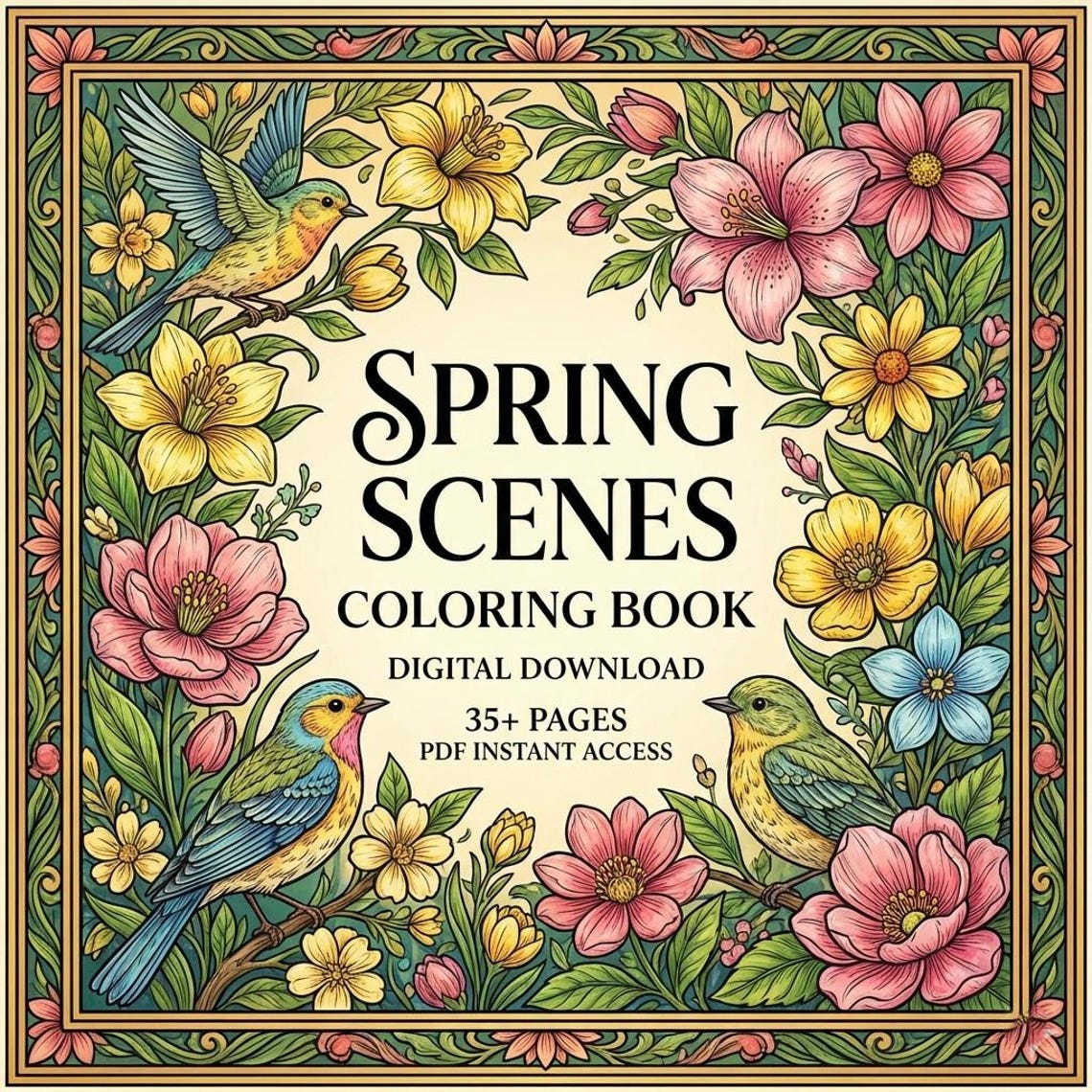 Spring Coloring Pages for Adults | 36 Intricate Botanical & Woodland ...