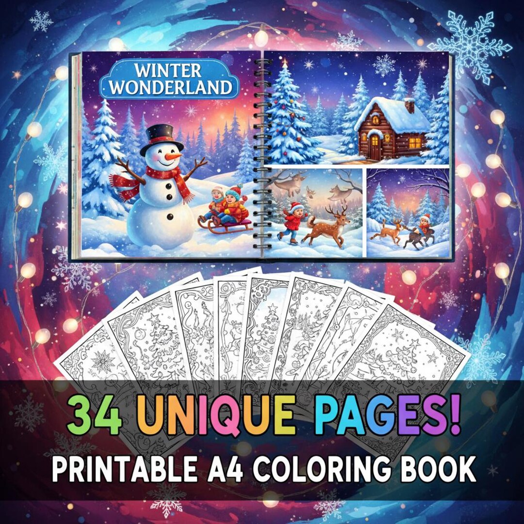 Winter Coloring Book for Adults | 34 Snowy Scenery Pages (PDF Download ...