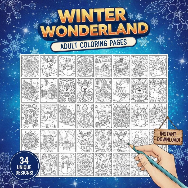 Winter Coloring Book for Adults | 34 Snowy Scenery Pages (PDF Download ...