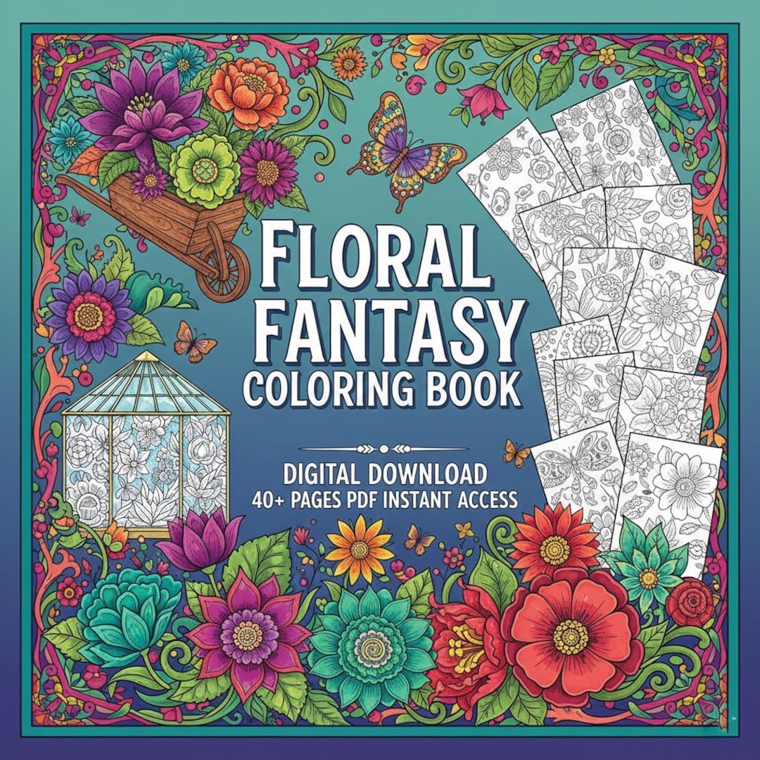 Floral Fantasy Coloring Book: 40 Spring Botanical Pages (A4 PDF ...