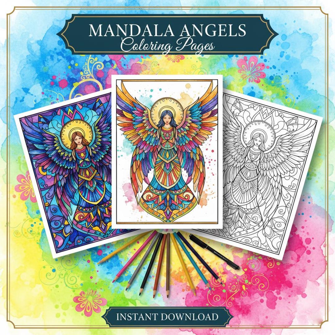 Heavenly Designs: Intricate Mandala Angel Coloring Pages (39 Page ...