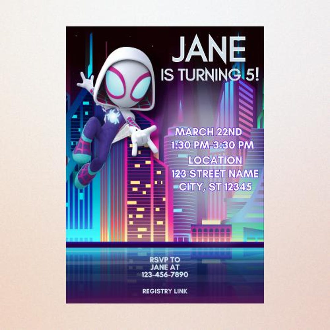 Neon Ghost Spider Birthday Invitation: Editable Spidey Party Card ...