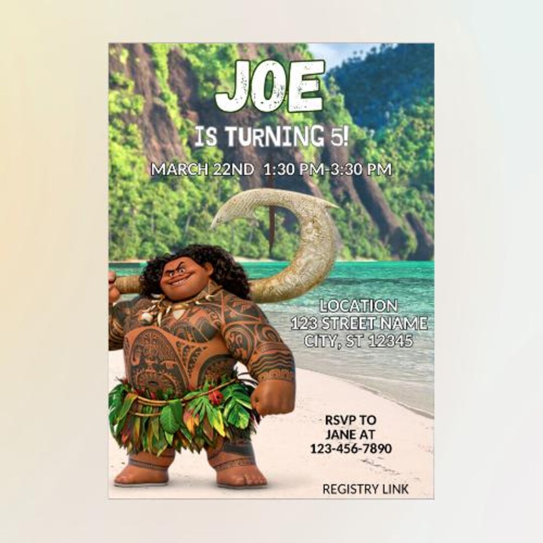 Maui, Moana Birthday Party Invitation, Editable Template, Digital ...