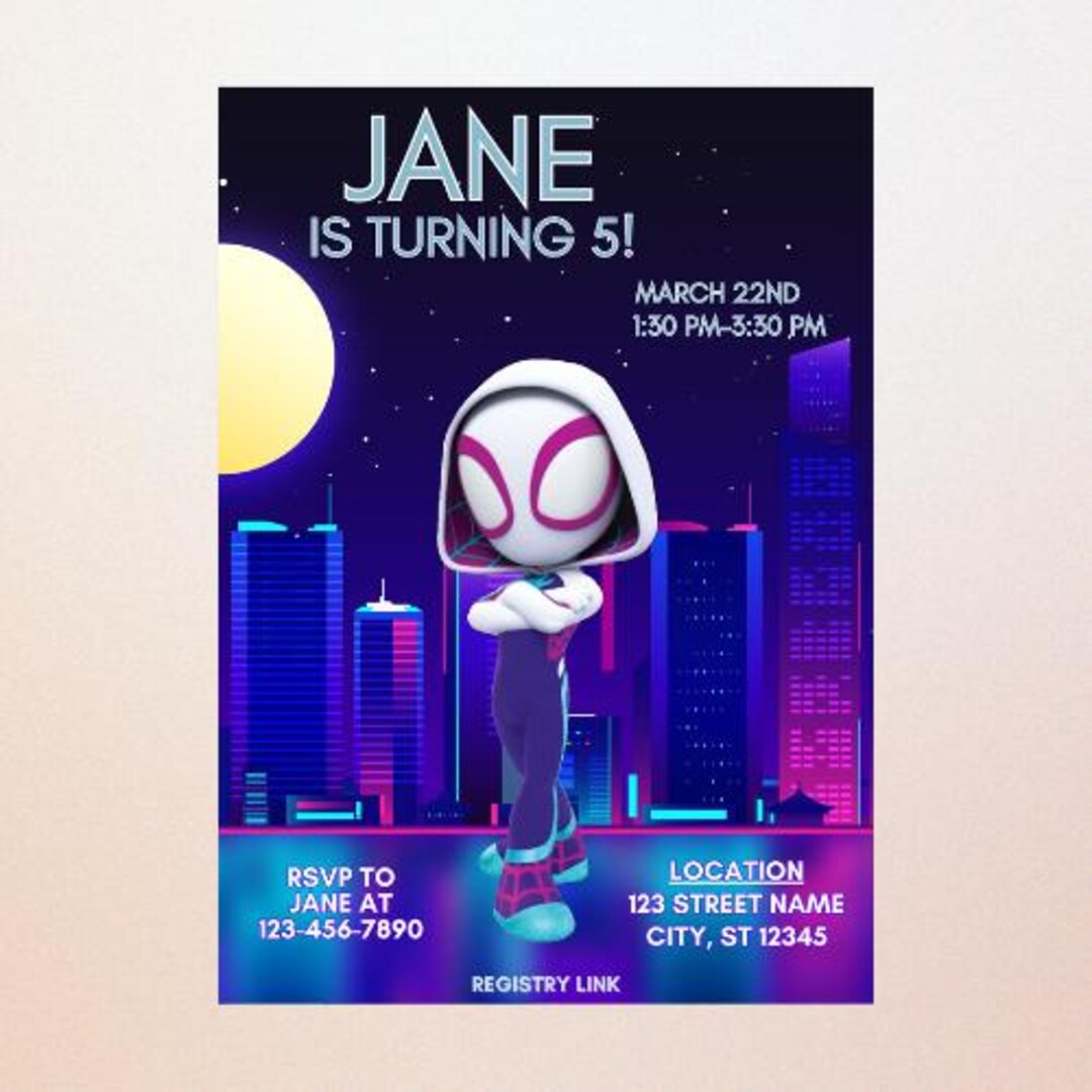 Purple,ghost Spider Birthday Party Invitation, Editable Template ...