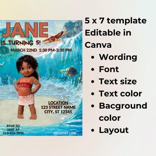 Little Sister Simea, Moana Birthday Party Invitation, Editable Template ...
