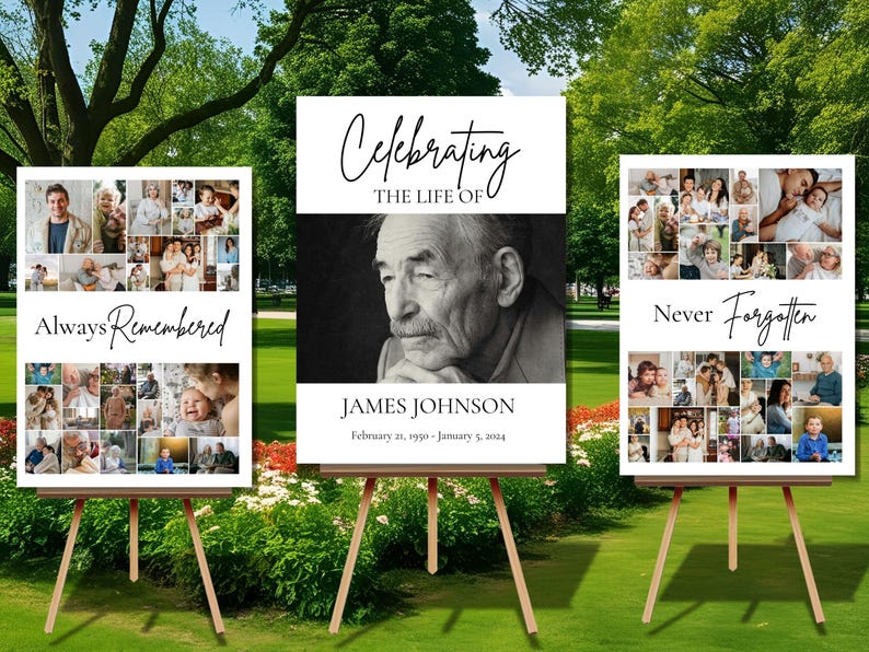 Memory Boards Celebration of Life, Set of 3 Funeral Photo Collage ...