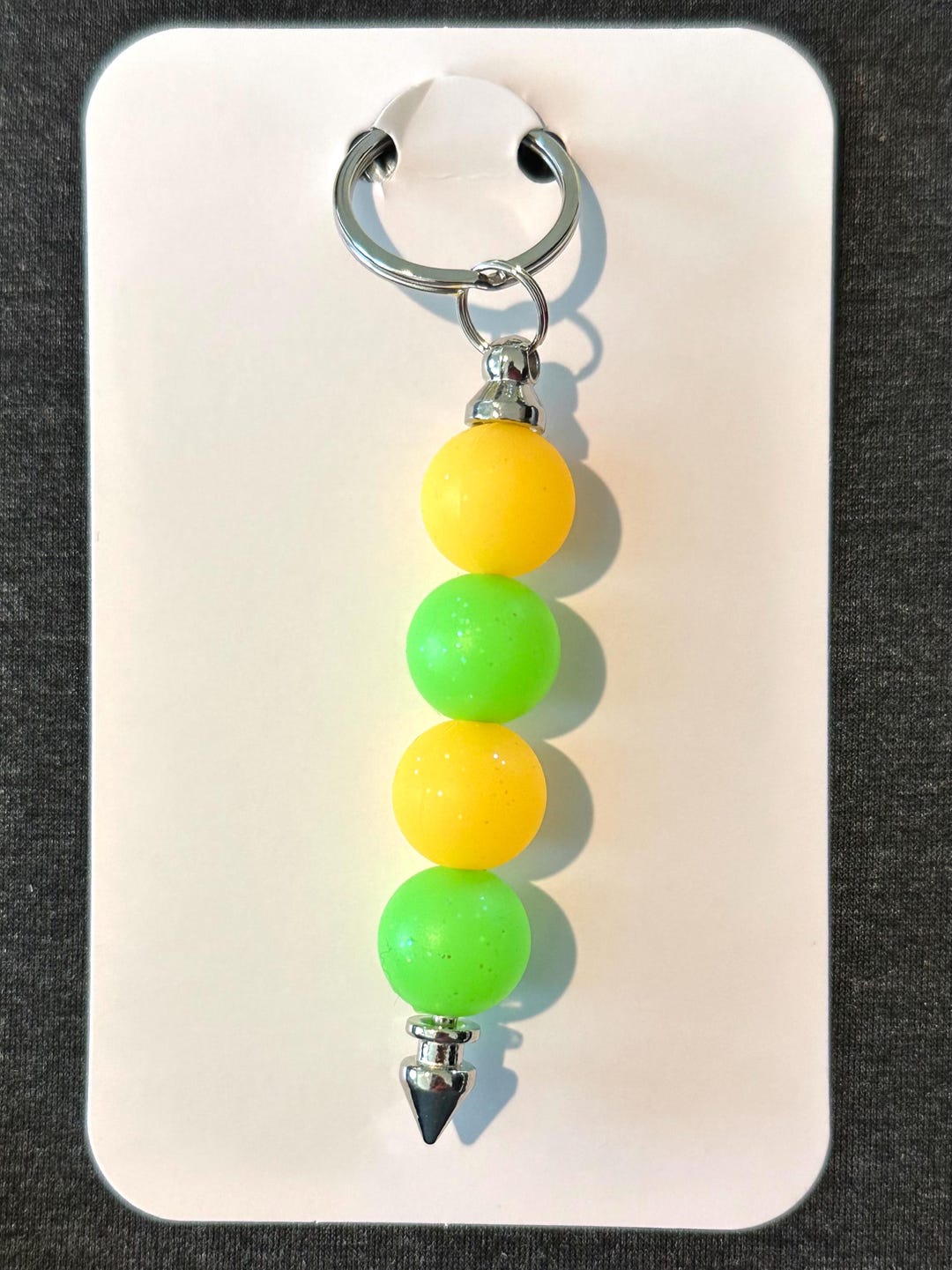 Lime Green & Bright Yellow Glitter Silicone Beaded Metal Keychain W ...