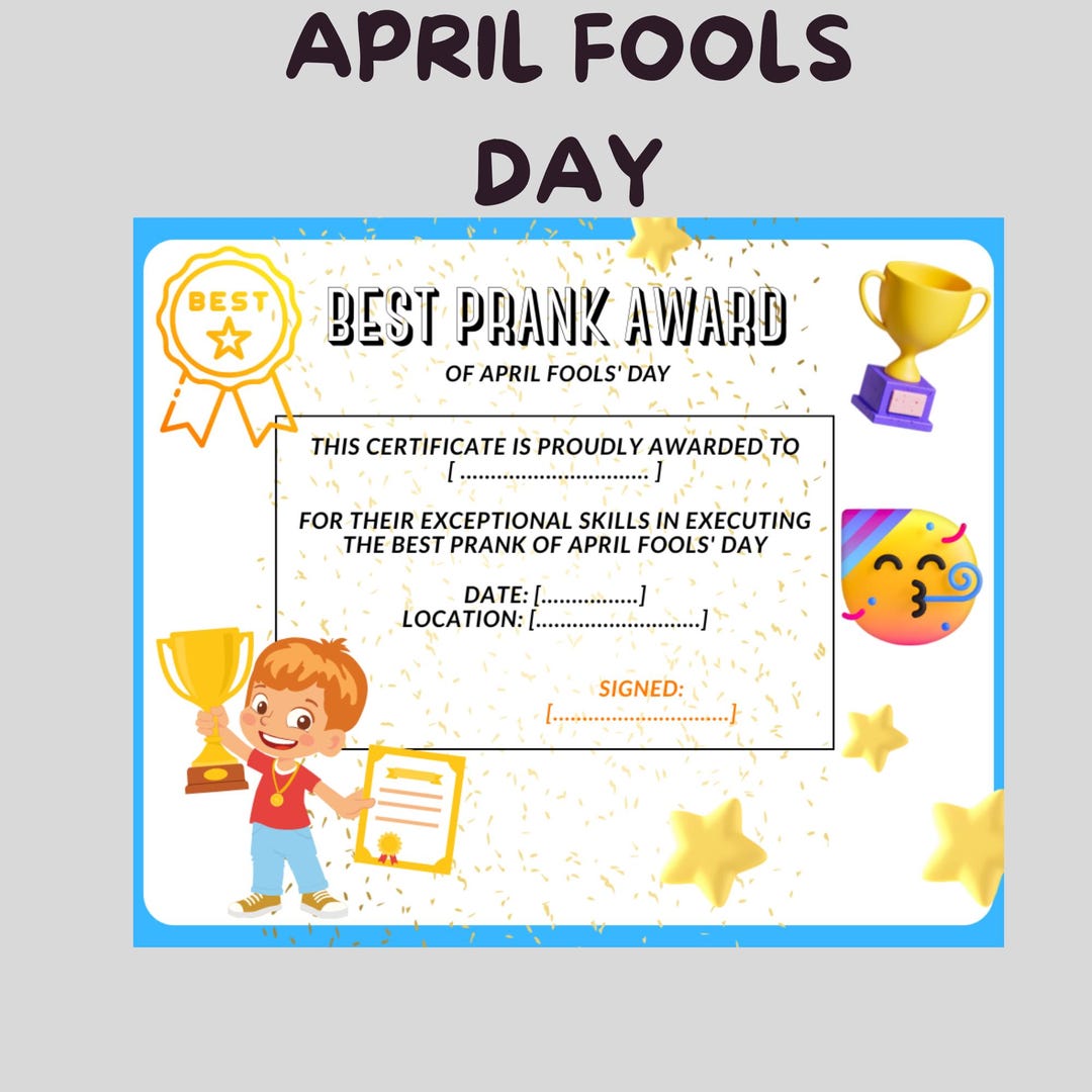 April Fools Day Best Prank Award Certificate - Etsy