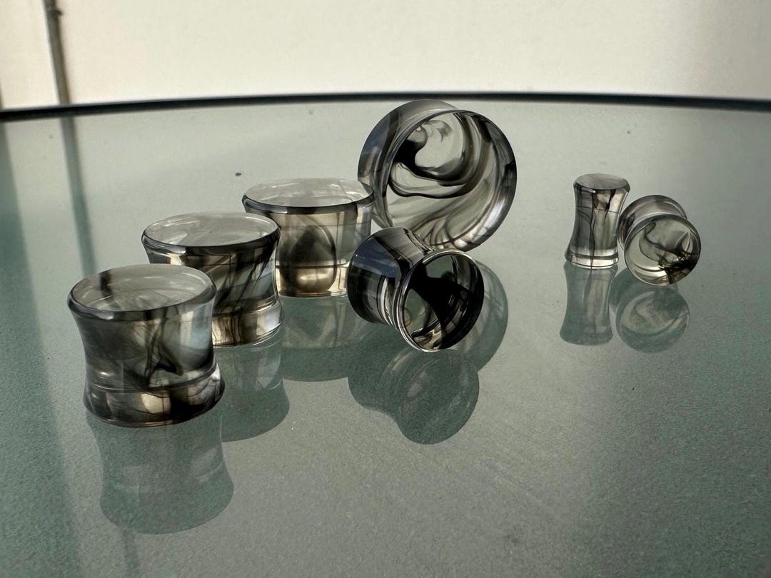 Clear Acrylic Black Ink Drop Plugs - Saddle Fit Double Flare Gauges ...