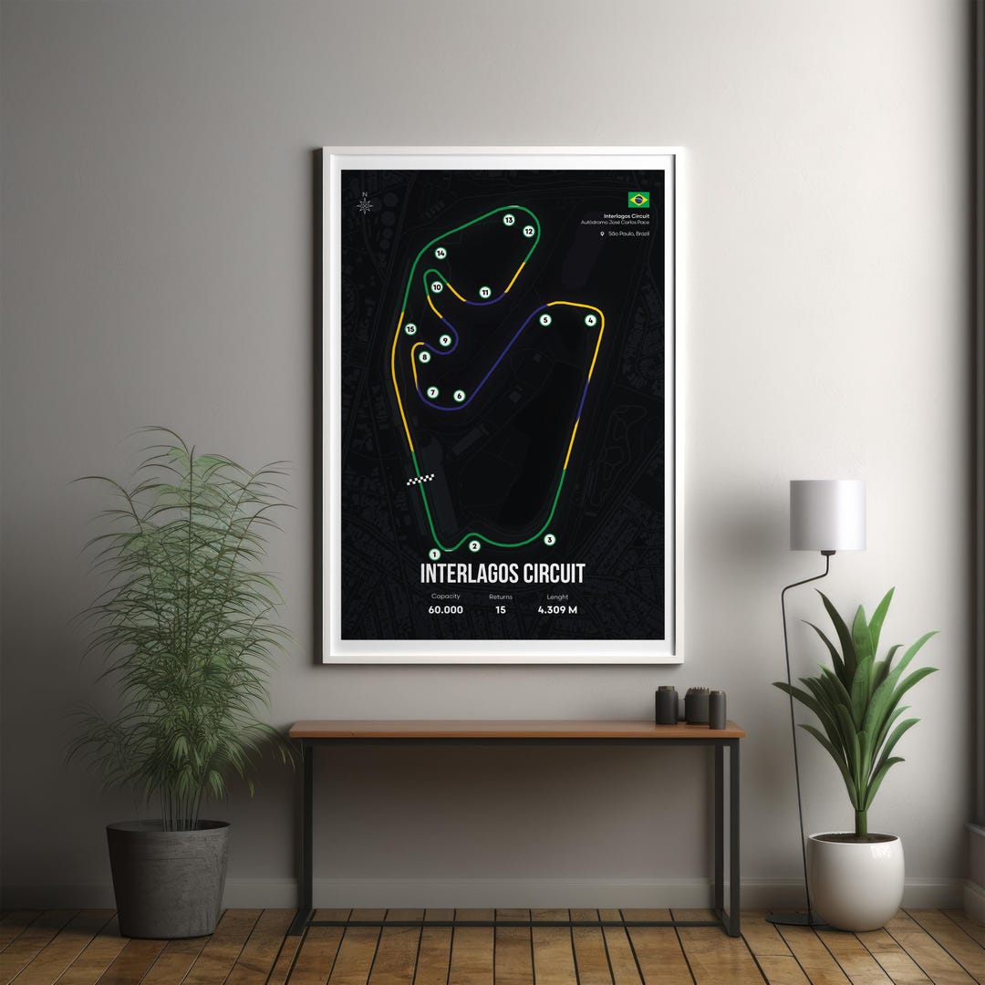 Interlagos Grand Prix Circuit Map Print | Interlagos F1 Circuit Poster ...