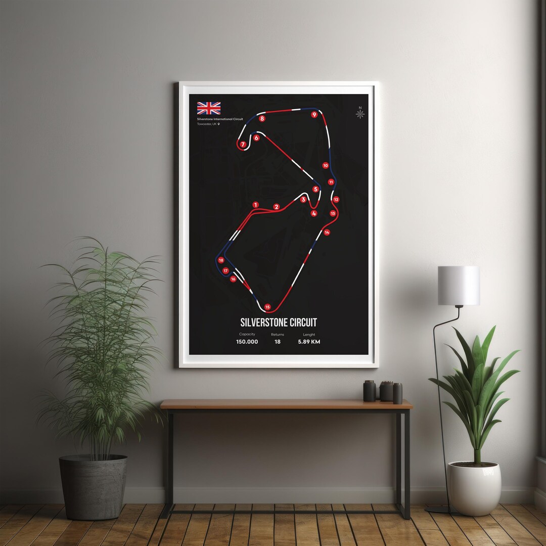 Silverstone Grand Prix Circuit Map Print | Silverstone F1 Track Poster ...
