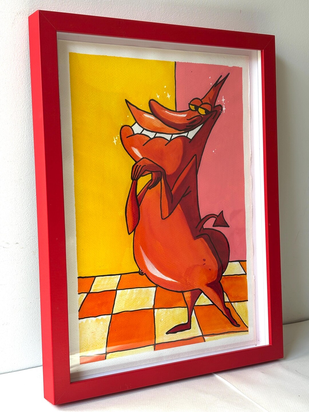 Painting of the Red Guy From Cow and Chiken Cartoon.this Painting ...