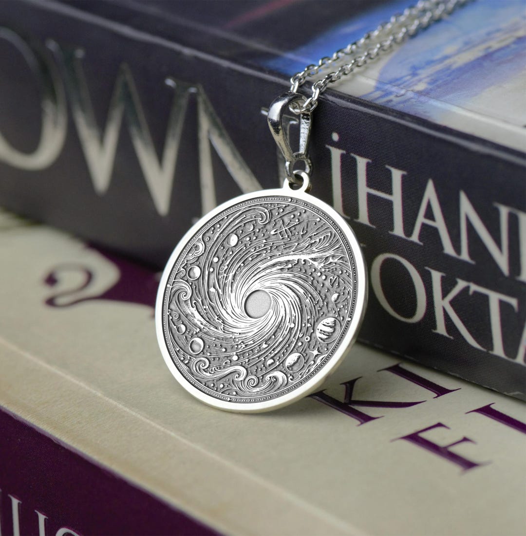 14K Solid Gold Black Hole Necklace, Cosmic Vortex Pendant, Space and ...