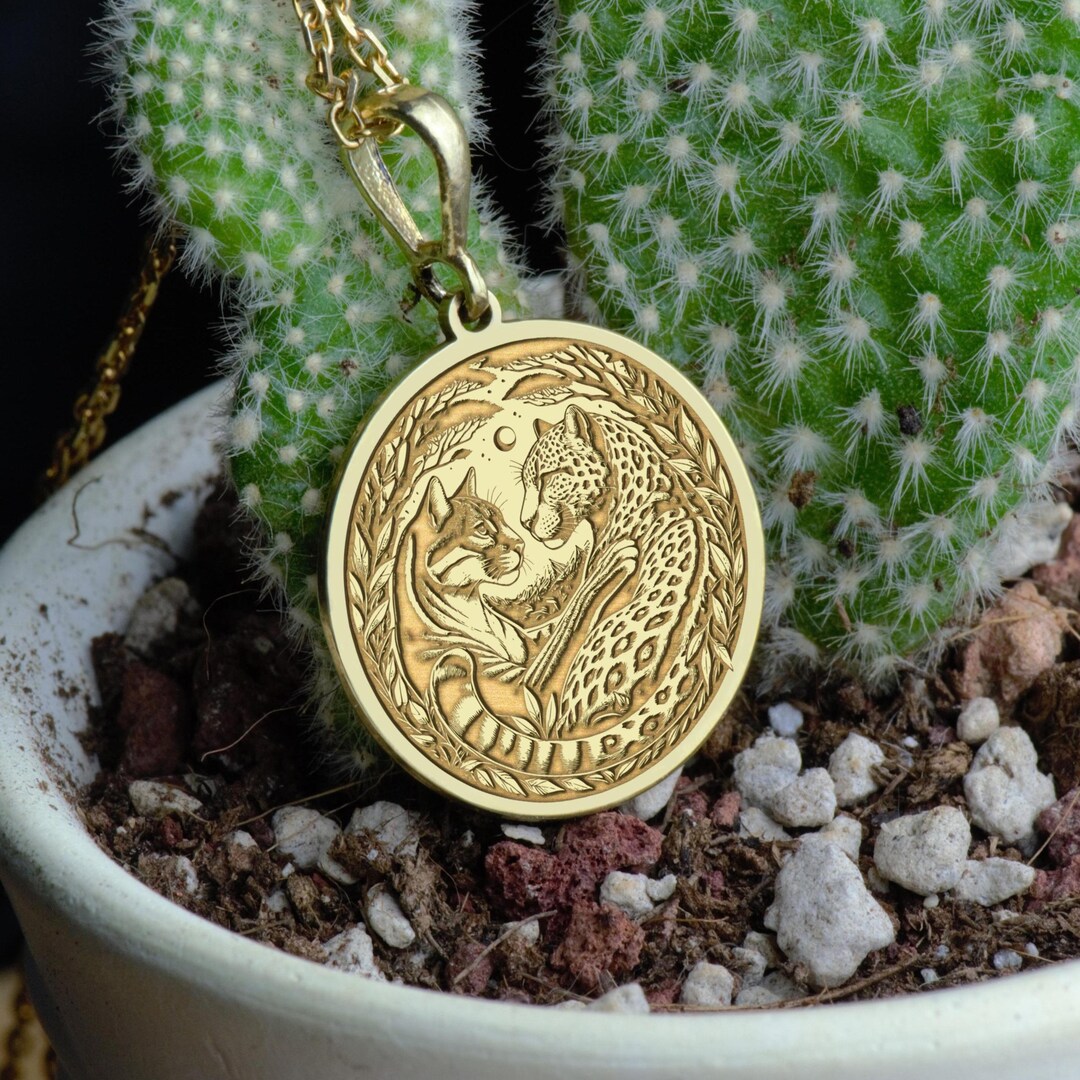 14K Solid Gold Leopard & Puma Pendant Necklace, Silver Puma Necklace ...