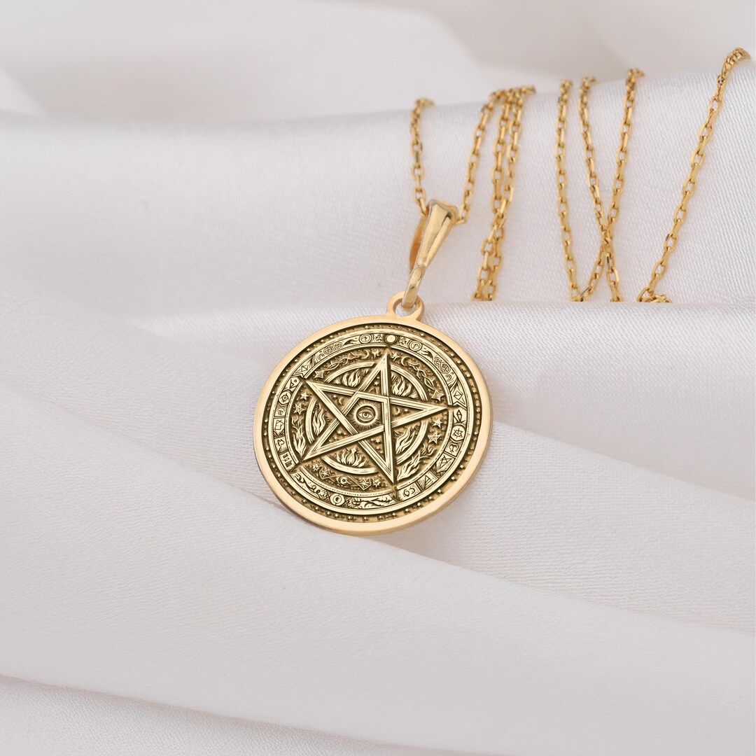 14K Gold Pentagram Necklace: Wiccan Protection Amulet - Etsy