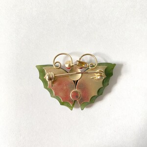 Vintage Jade Moth Brooch Gold, Red, Green Butterfly Pendant Necklace ...