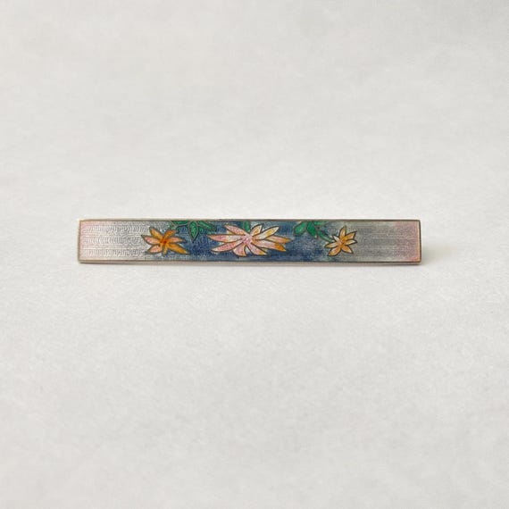 Antique Water Lilies Bar Pin - Sterling Silver & Guil… - Gem