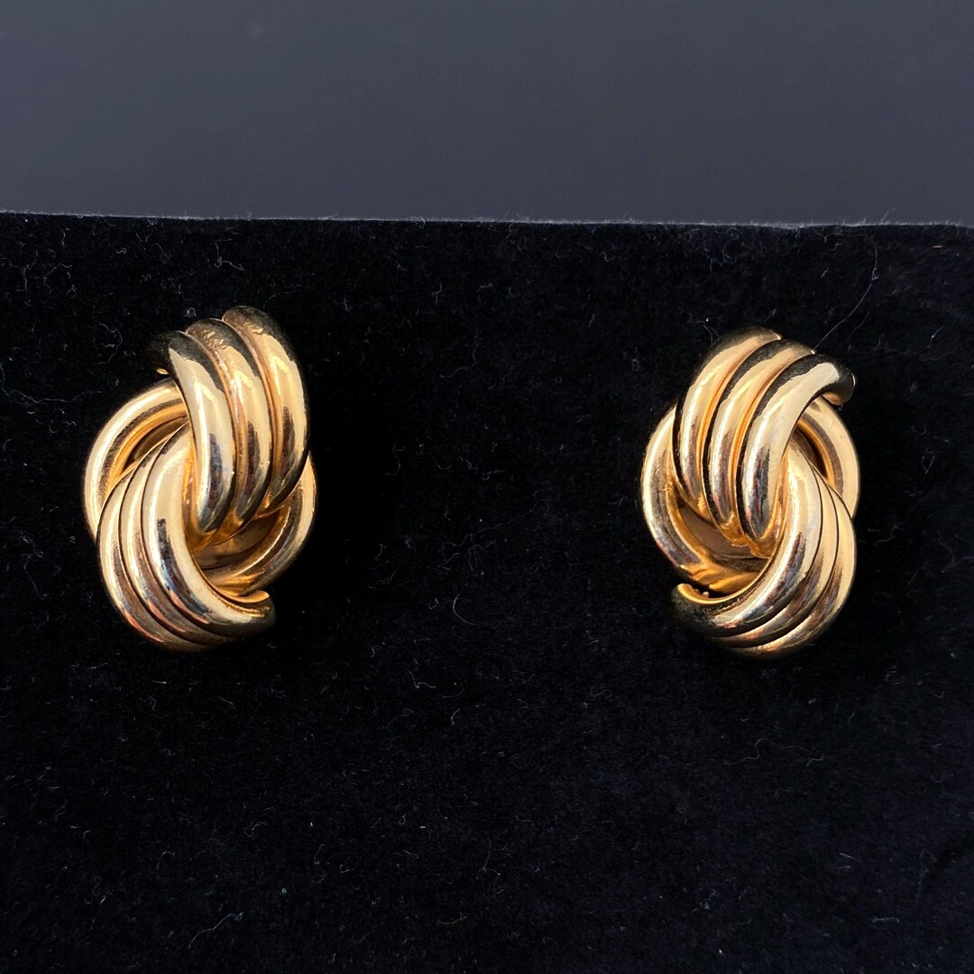 Vintage Golden Knot Earrings - 80s Triple Pipe Tube Hollow Gold Tone ...