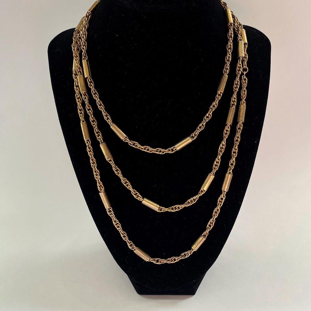 Vintage 60s Extra Long Tube Link Chain Necklace - Matte Rope Chain ...
