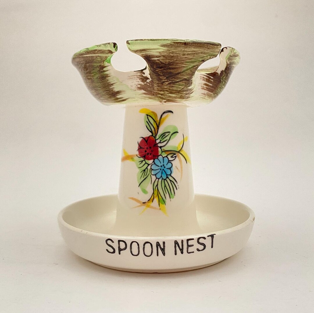 Vintage Standing Teaspoon Nest Hand Painted Ceramic Vertical Upright ...