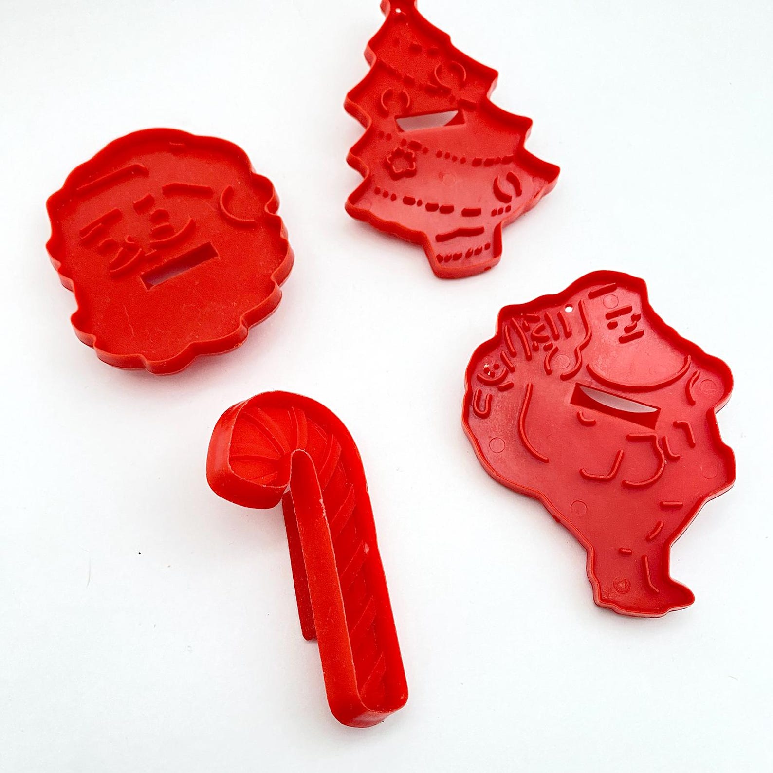 Vintage Red Plastic Christmas Cookie Cutters Lot of 4 Santa Head, Santa ...