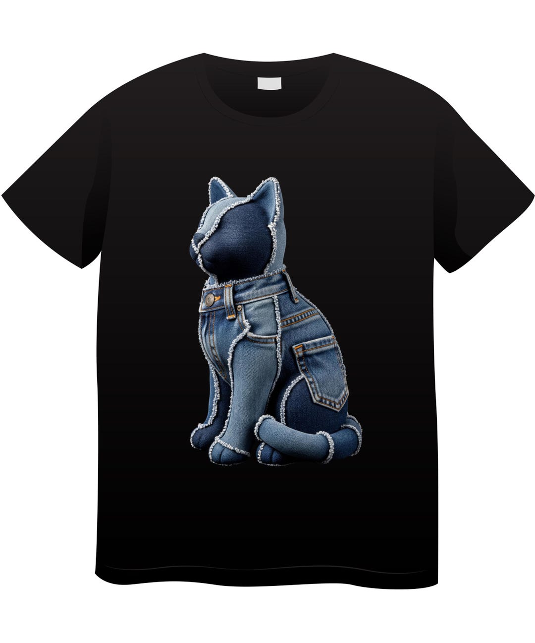 Denim Patchwork Cat PNG | Artistic Cat Pattern for Women's T-shirts ...