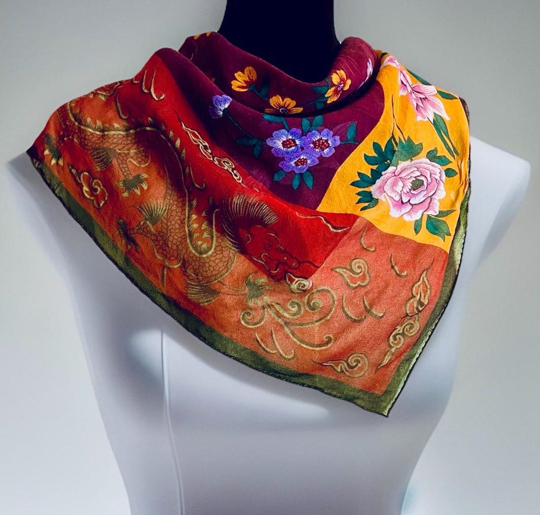 Vintage 1970s Halston Silk Scarf – 100% Silk, 19x19” Square, Hand ...