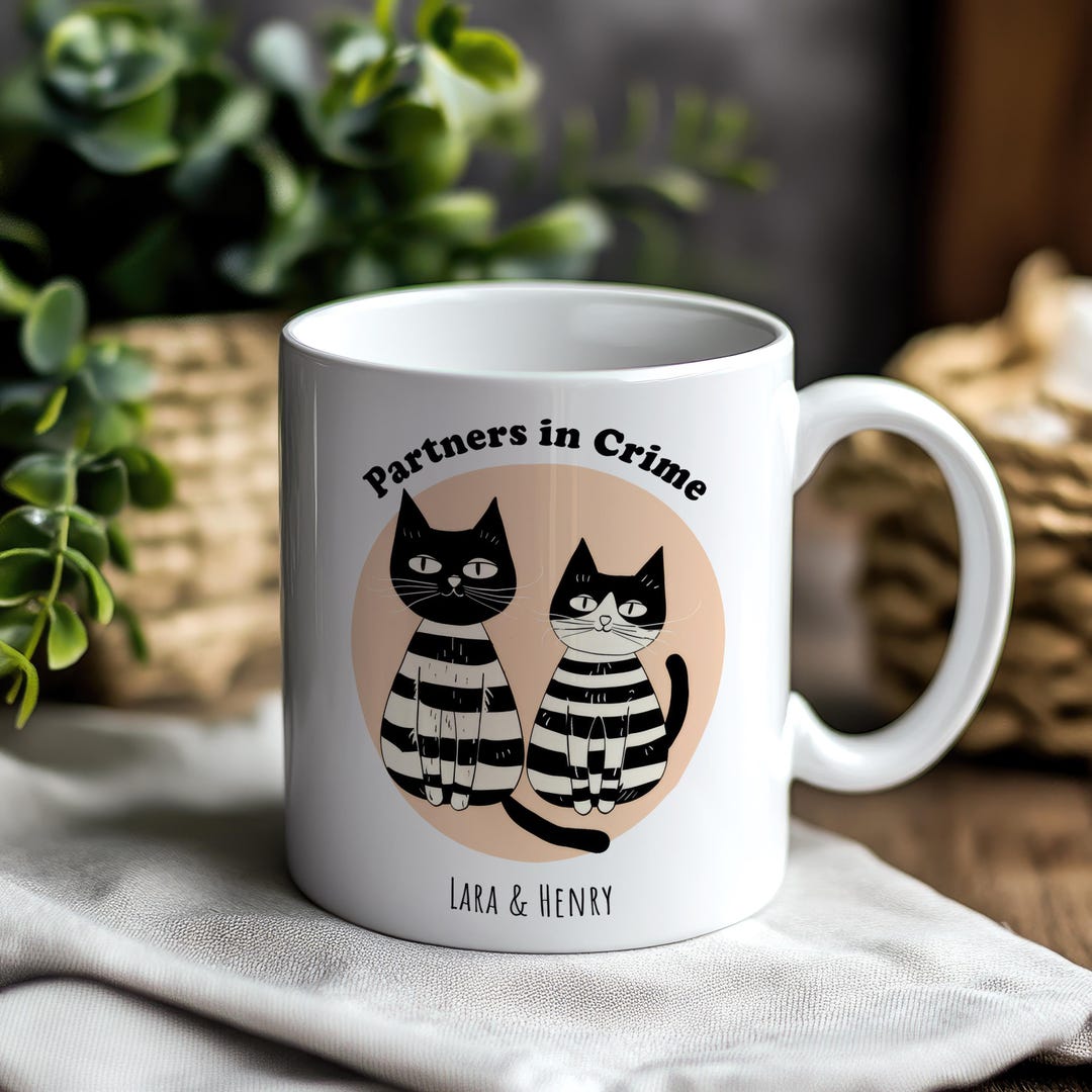 Partners in Crime Costume Mug, Funny Jail Cat Coffee Cup, Cute Gift for ...