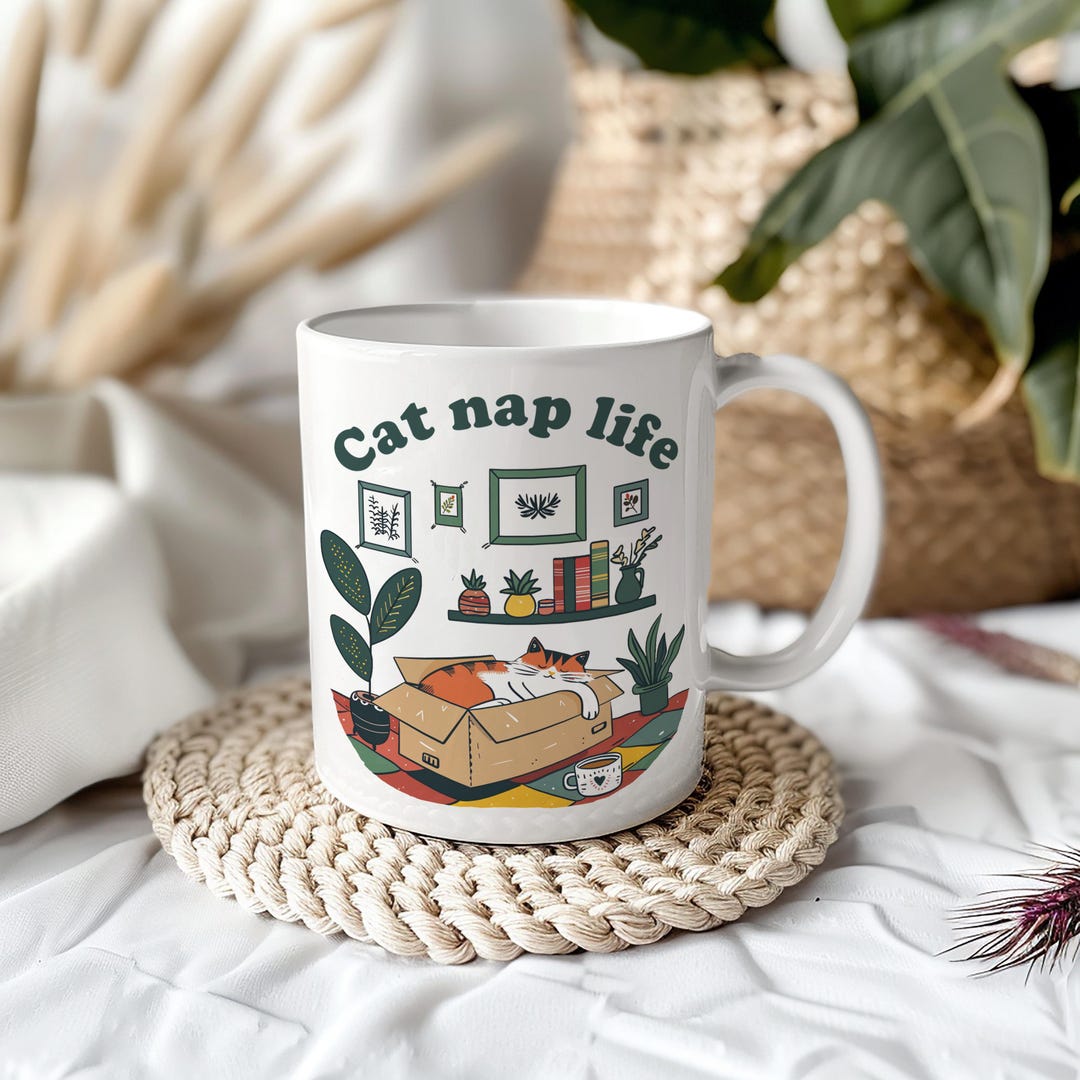Cat Nap Life Mug, Lazy Cat Ceramic Mug, Cozy Gift for Cat Lovers, Funny ...
