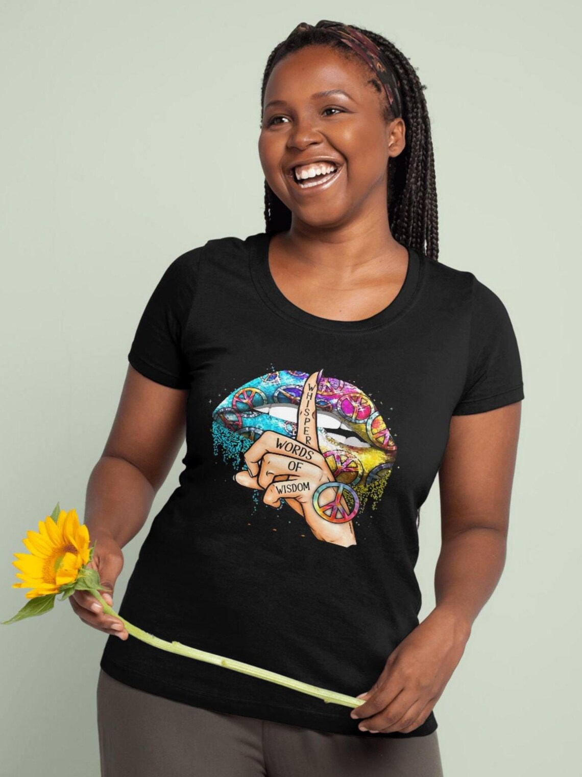 Whisper Words of Wisdom Colorful Lips Design T-shirt. Lips With Peace ...