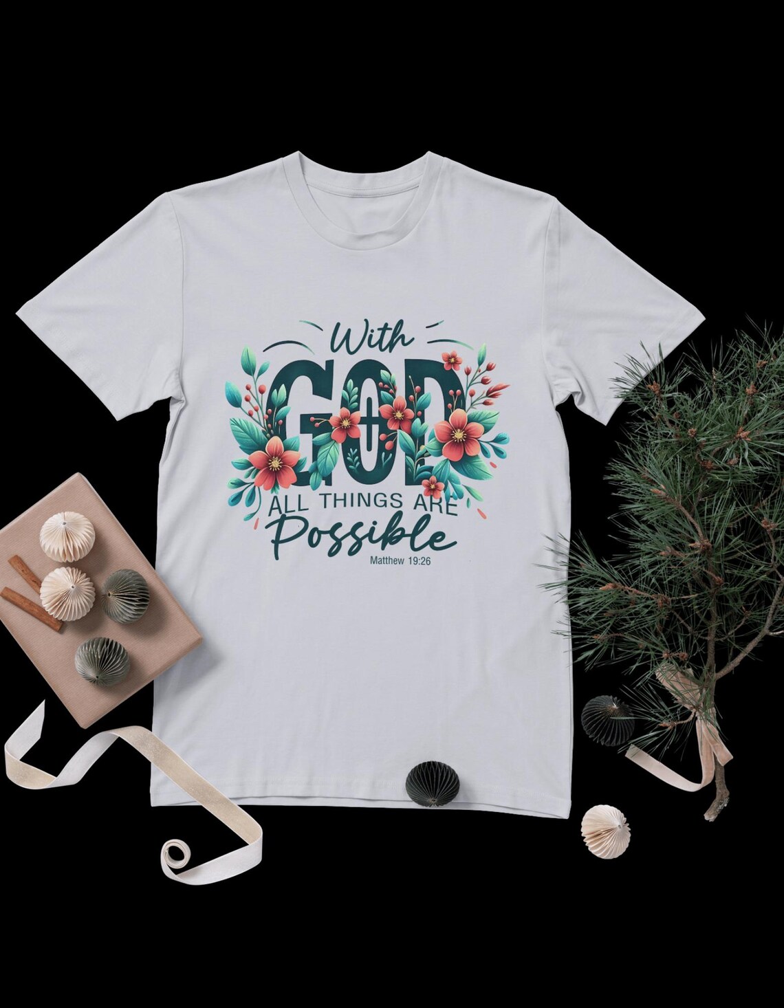 With God All Things Are Possible T-shirt. Beautiful Green Print Design ...