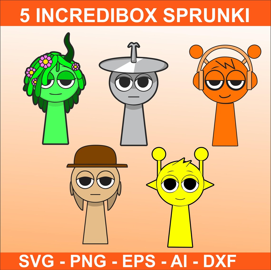 5 Sprunki SVG PNG Shirt Design Files for Cricut & Silhouette | Layered ...