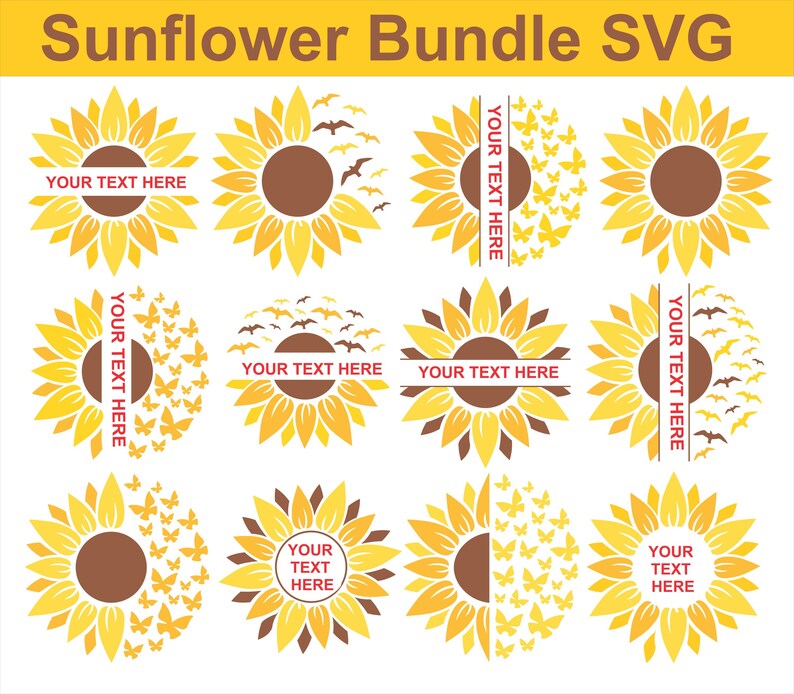 Sunflower Bundle SVG | Sunflower Monogram SVG | Floral Sunflower Cut ...