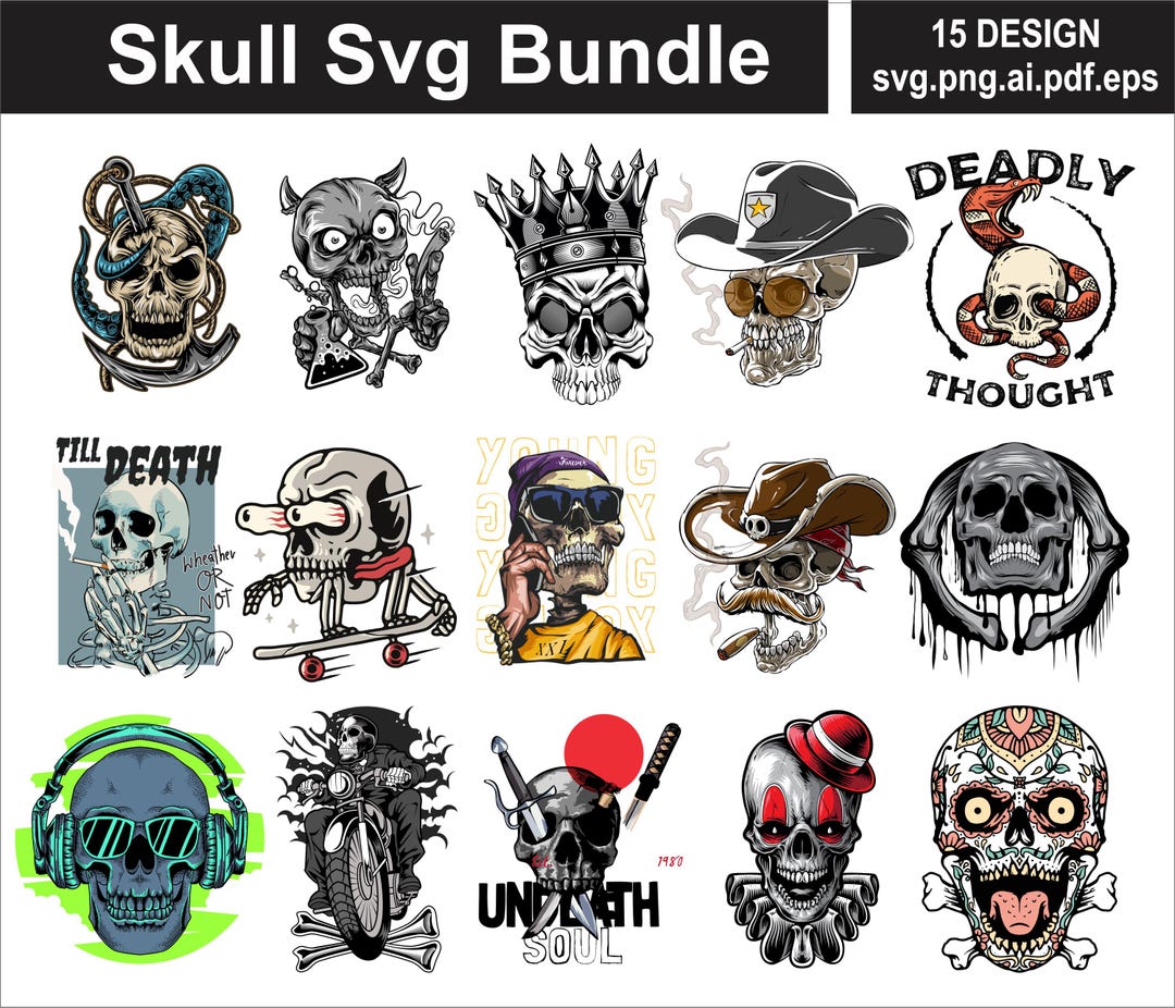 Skulls SVG Bundle, Skeleton Svg Bundle, Skull Cut Files for Cricut ...