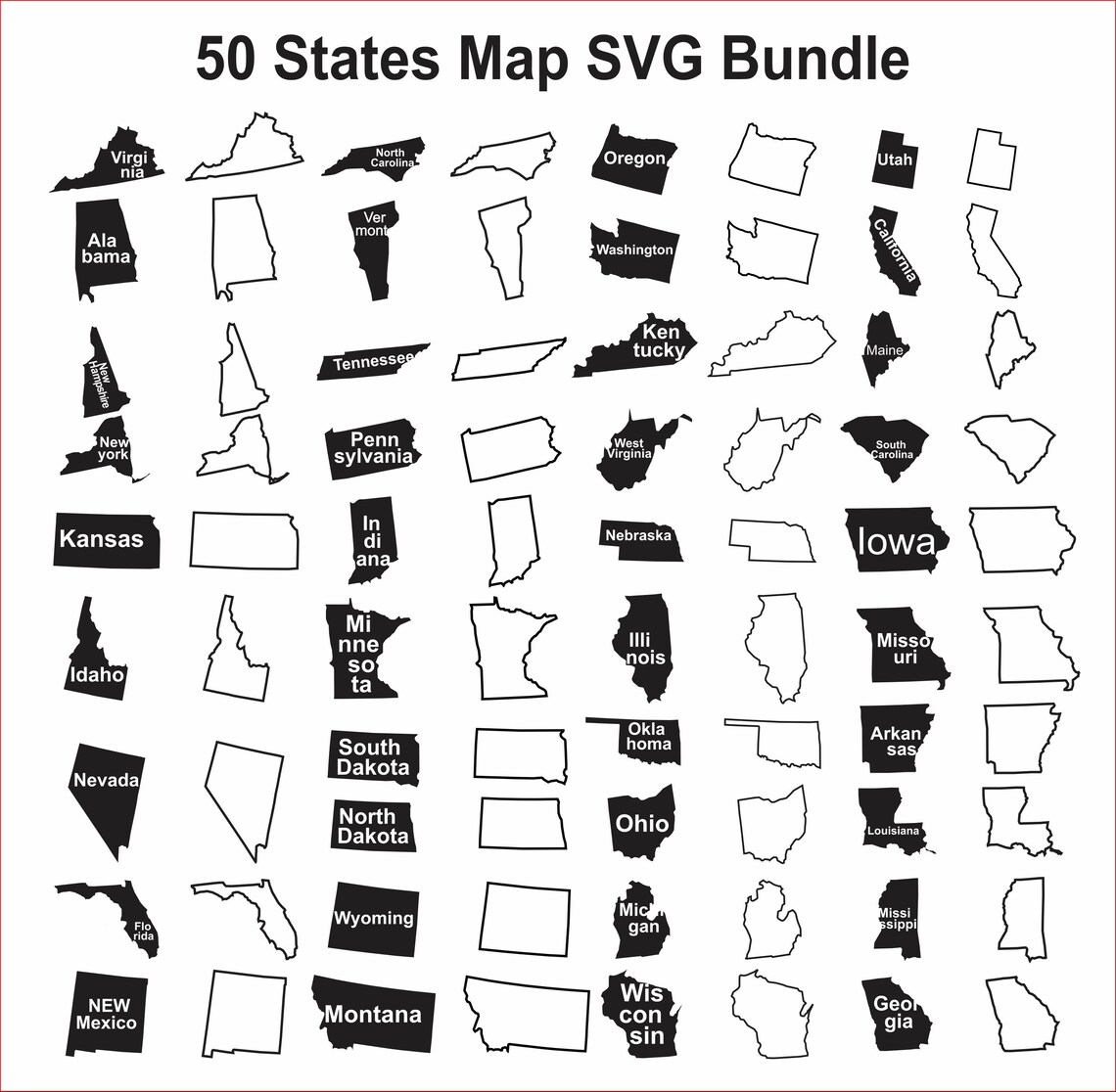 50 States Map SVG Bundle - SVG Files State Svg Bundle Vector Images ...