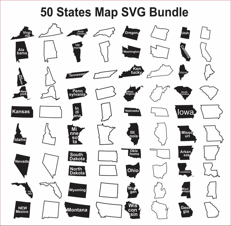 50 States Map SVG Bundle - SVG Files State Svg Bundle Vector Images ...