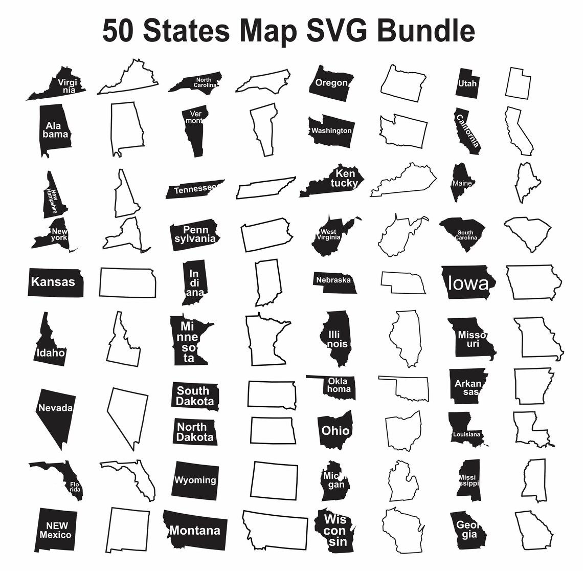 50 States Map SVG Bundle - SVG Files State Svg Bundle Vector Images ...