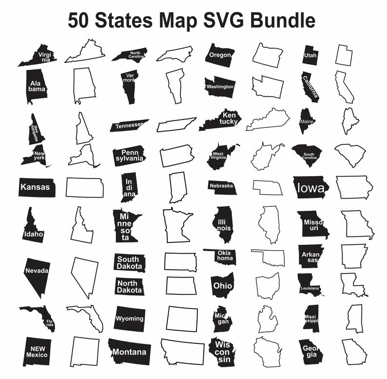 50 States Map SVG Bundle - SVG Files State Svg Bundle Vector Images ...