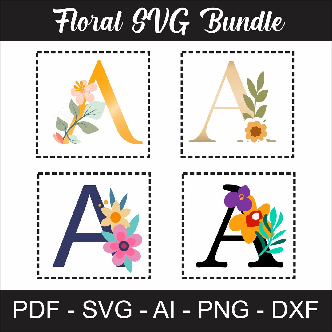 Floral Font Svg, A-Z Full Flower Alphabet Svg Designs, Uppercase ...
